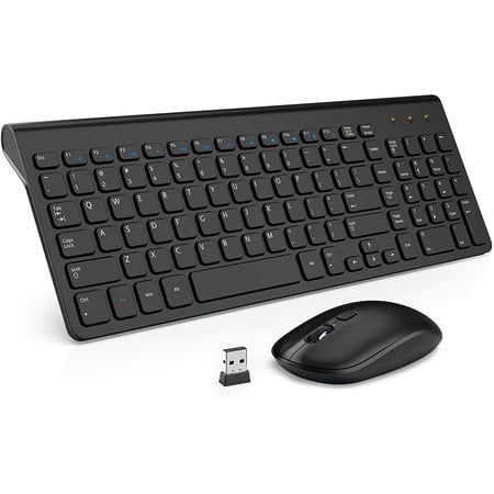 Wireless Keyboard Mouse Combo, 2.4GHz Slim Full Size Wireless Keyboard ...