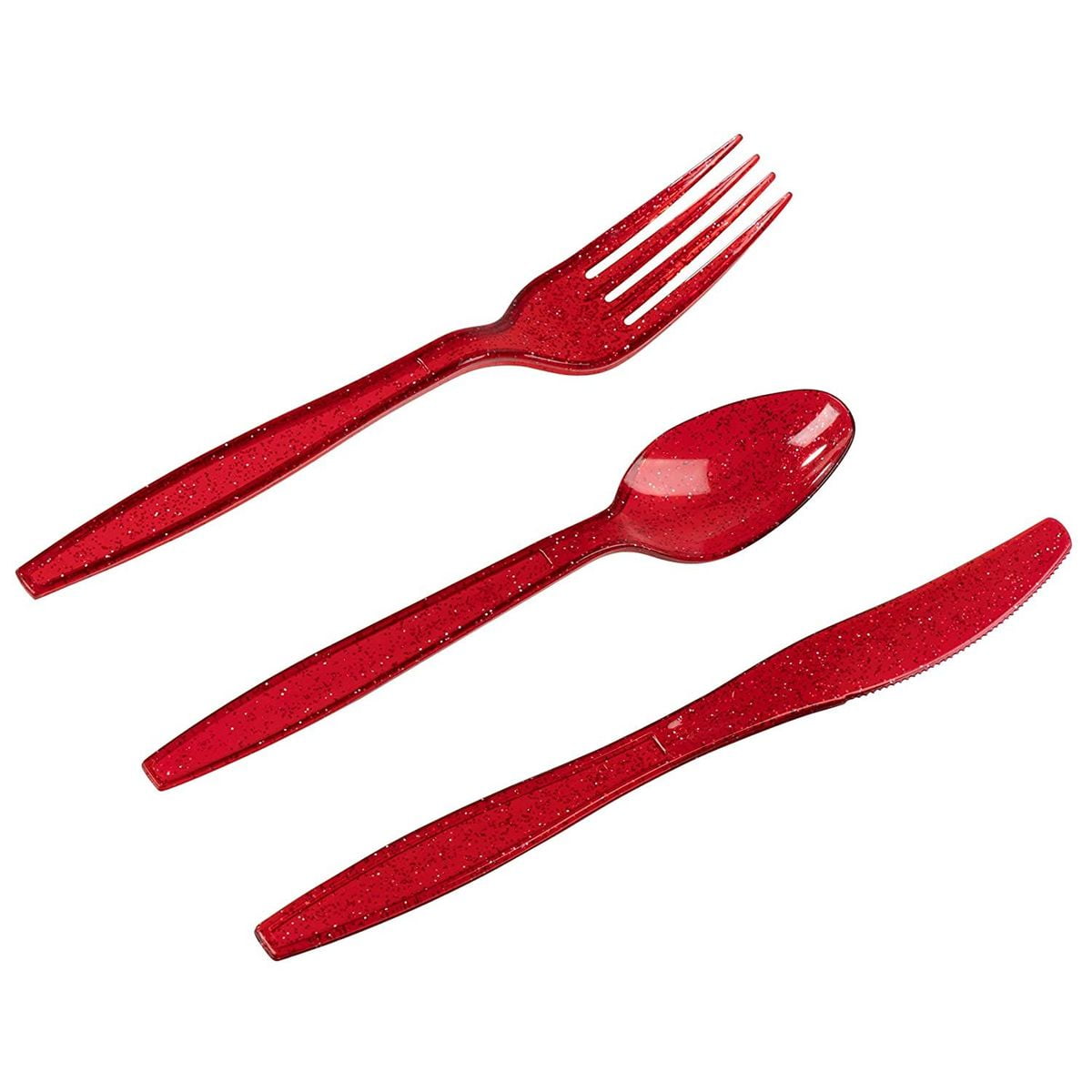 144 Pcs Red Glitter Plastic Dinnerware Set, Disposable Spoons, Forks ...