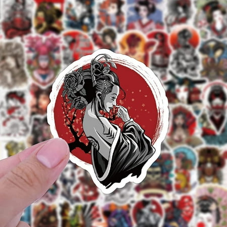 Japanese Geisha Stickers 50 Pcs, Colorful Art Vinyl Decal, Waterproof ...