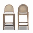 2-Pack Curved Back Cane Bar Stools, Neutral Gray Upholstered Counter ...