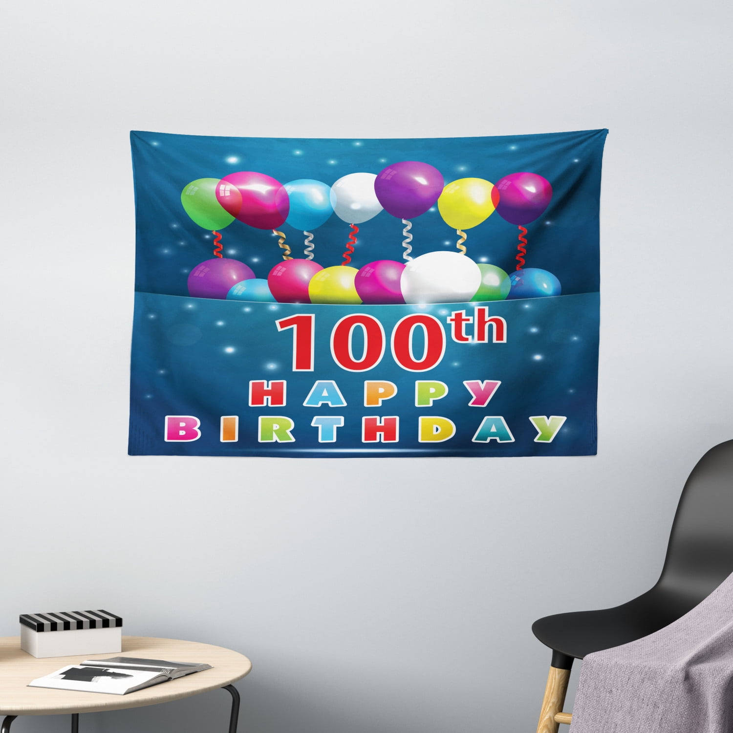 100th Birthday Decorations Tapestry, Colorful Balloons on Star Like ...