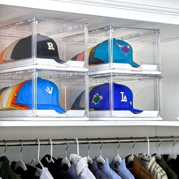 2 Pack Hat Organizer for Baseball Caps, Clear Hats Holder Box with ...