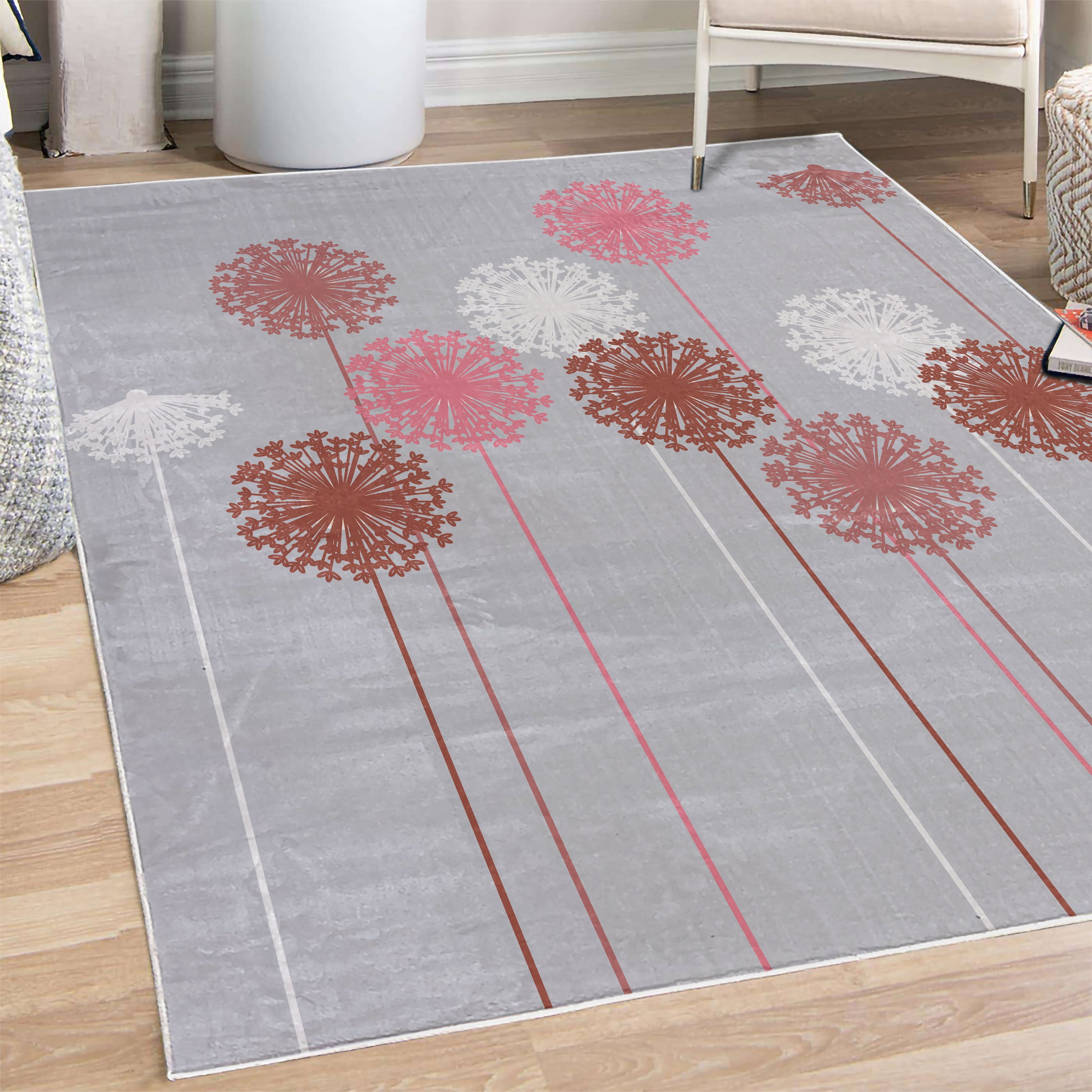 Dandelion Decorative Rug, Abstract Wildflower Silhouettes Botanical ...