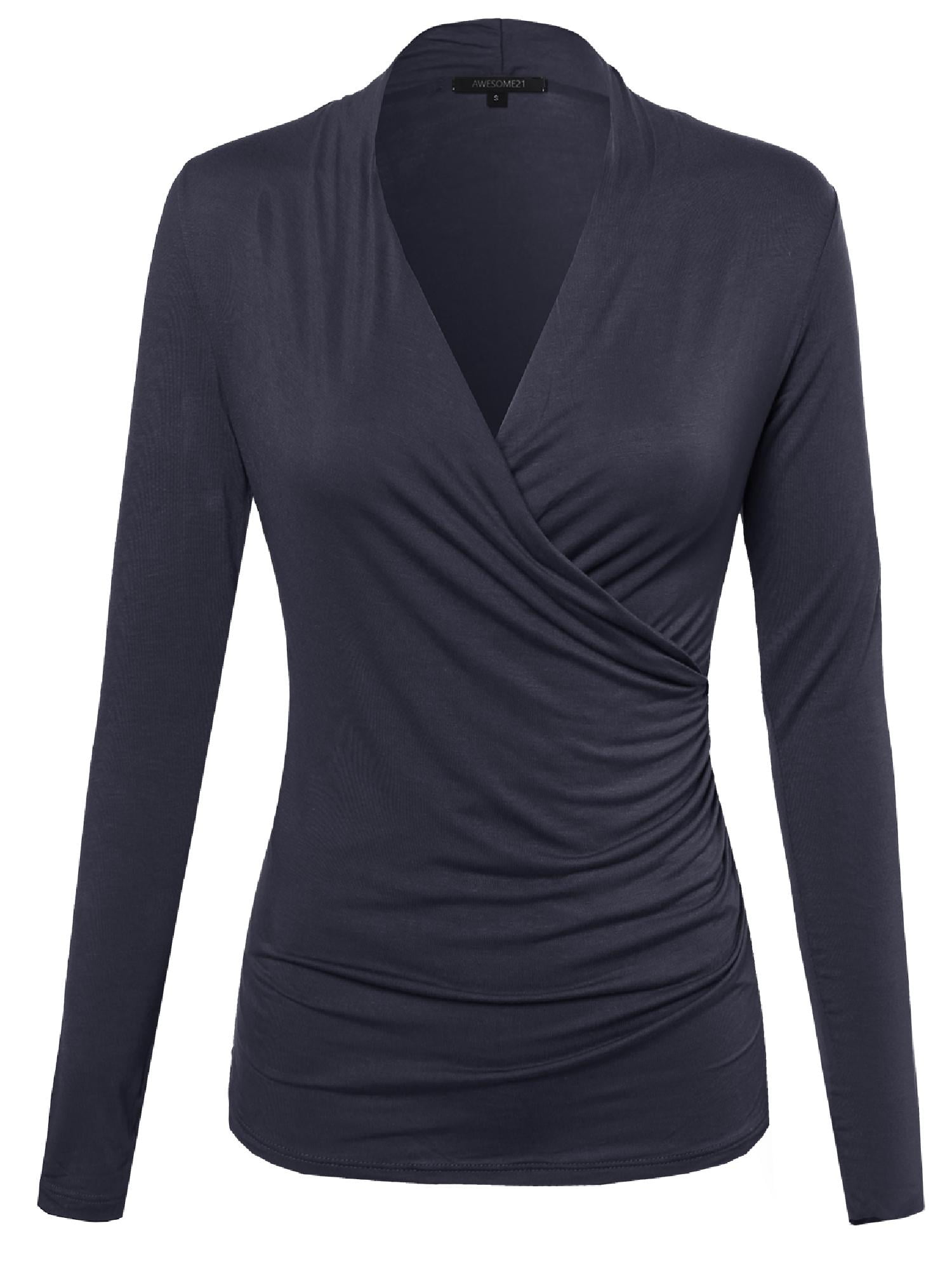 FashionOutfit Women's Basic Overlay Long Sleeve Crossover Top - Walmart.com