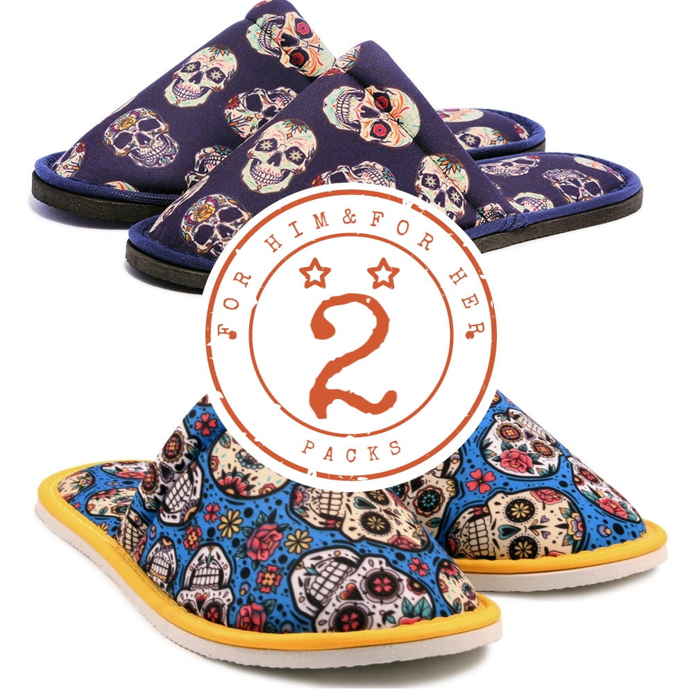 Slippers Pack Big Skull For Him Mexican Skull For Her Home Slippers ...