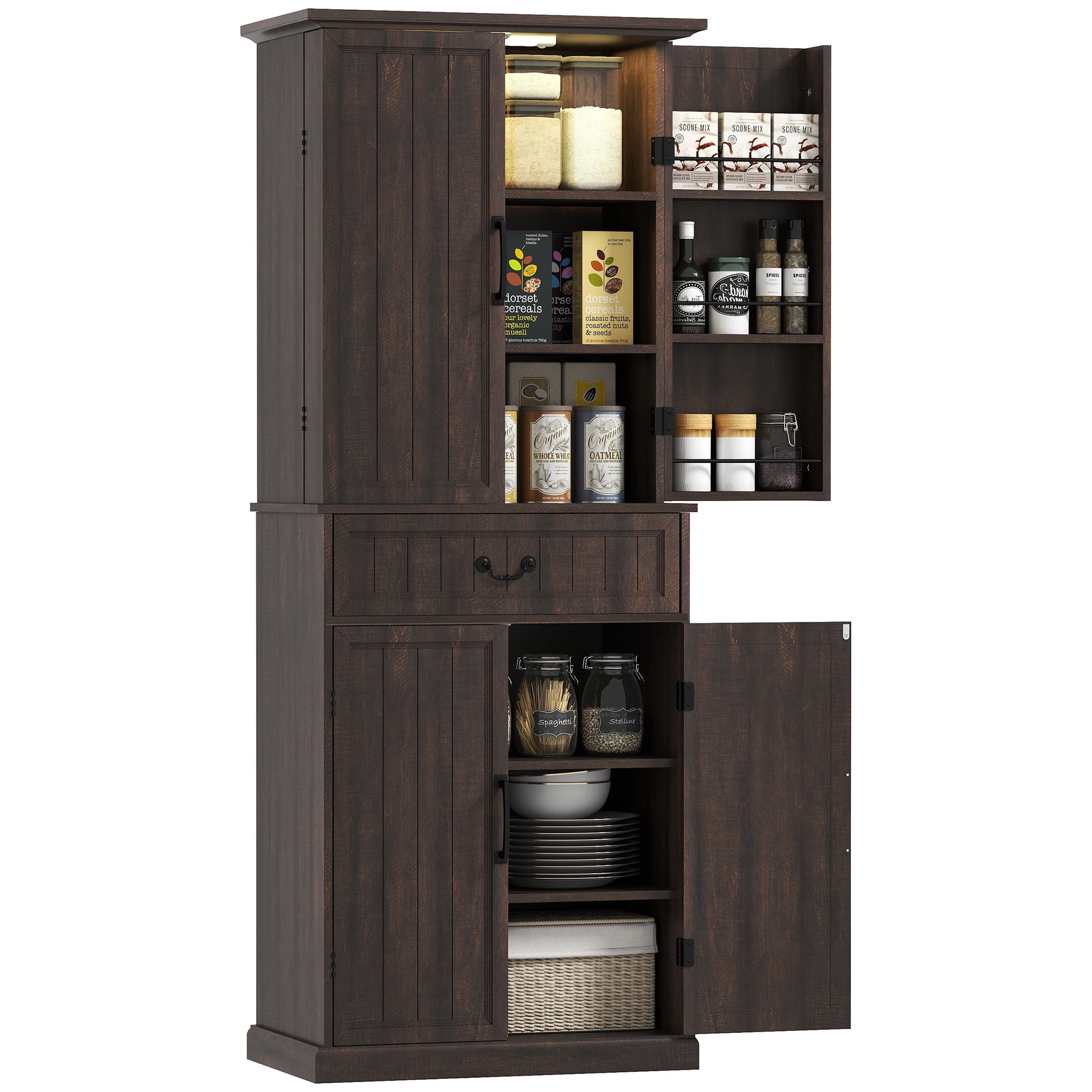 Click here for Homcom Farmhouse Kitchen Pantry Cabinet With Light... prices
