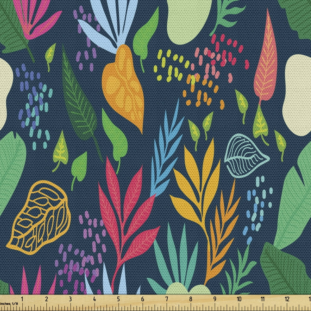 Botanical Fabric by the Yard, Creative Nature Fun Pattern with Abstract ...