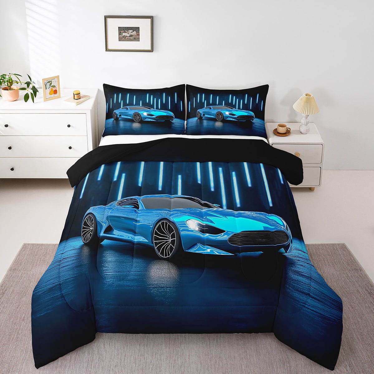 Click here for Erosebridal Blue Racing Car Bedding Full Comforter... prices