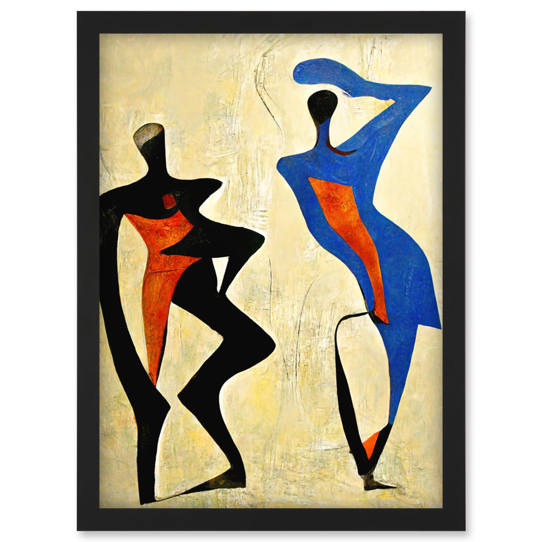 Two Figures Dancing Modern Abstract Painting Artwork Framed Wall Art ...
