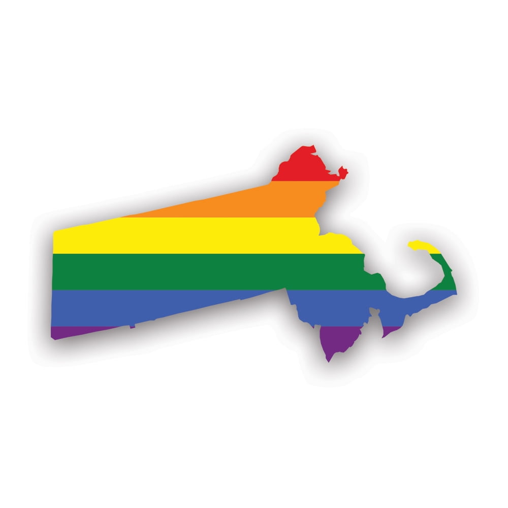 Massachusetts State Shaped Gay Pride Rainbow Flag Sticker Decal Self
