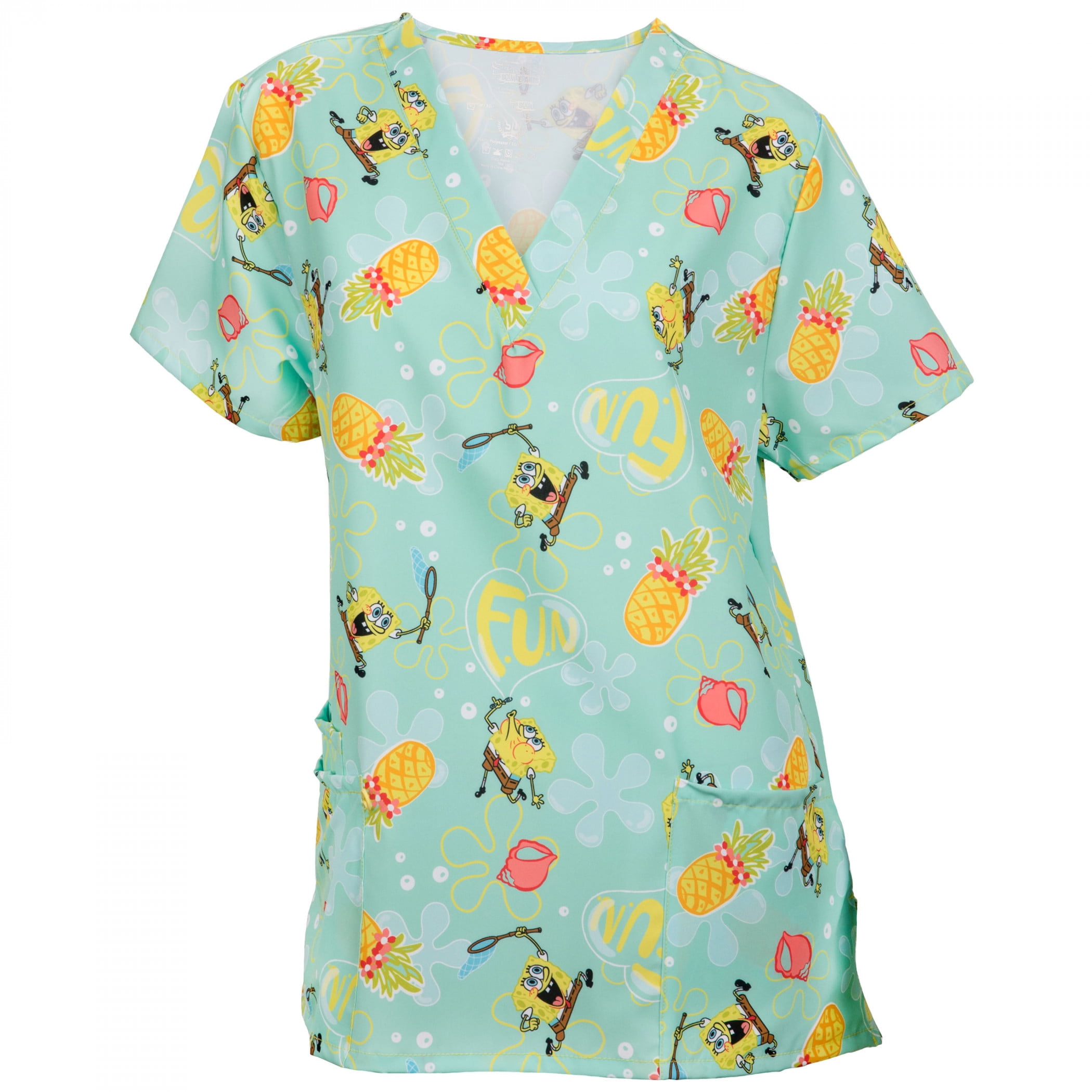 SpongeBob SquarePants Fun Bubbles V-Neck Scrubs Top-Small - Walmart.com