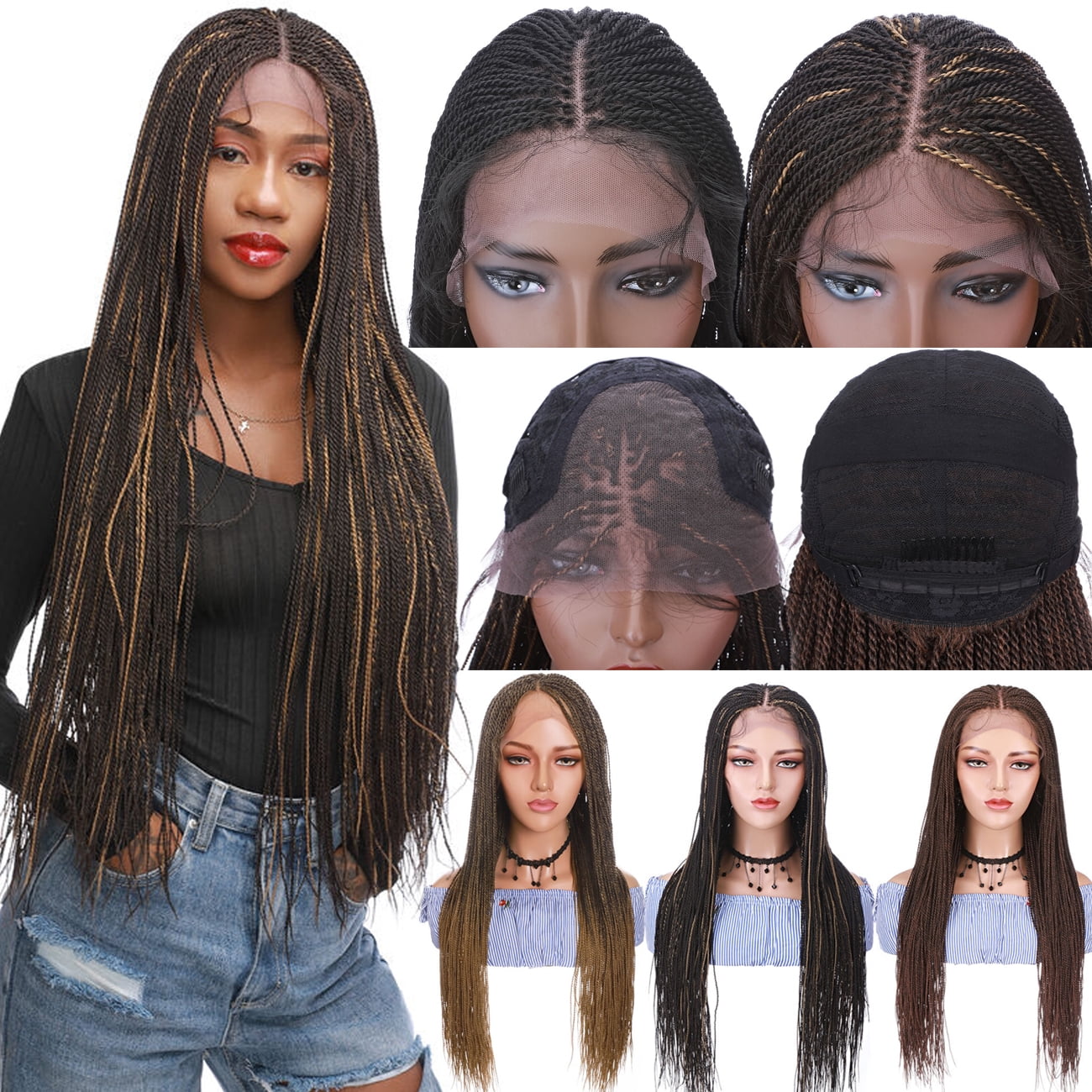 SEGO Realistic Hand Braided Synthetic Lace Front Wigs with Baby Hair ...