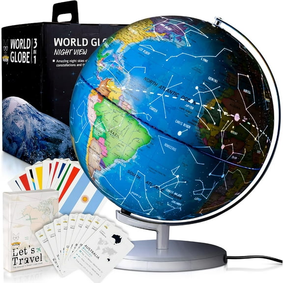 11" Illuminated Globe with Chrome Stand – Rotating Desktop World Map ...
