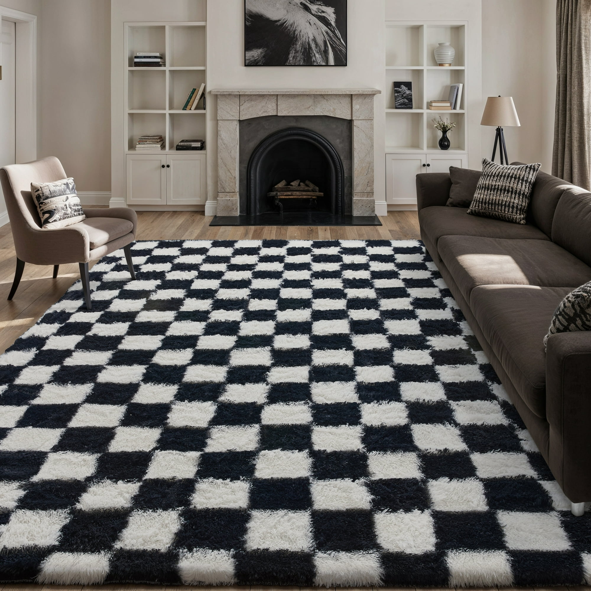 Click here for Berthmeer 6×9 Black White Fluffy Shag Area Rugs Fo... prices