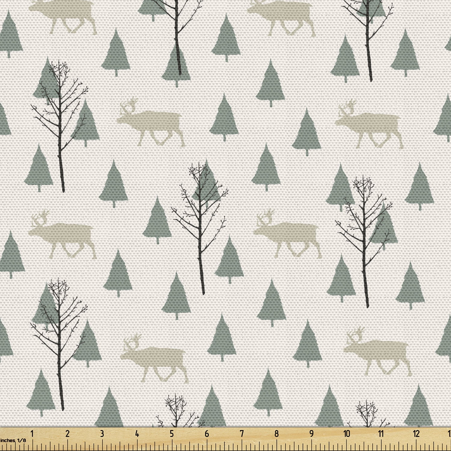 Forest Fabric by the Yard Upholstery, Pine Trees Reindeers Winter Theme ...