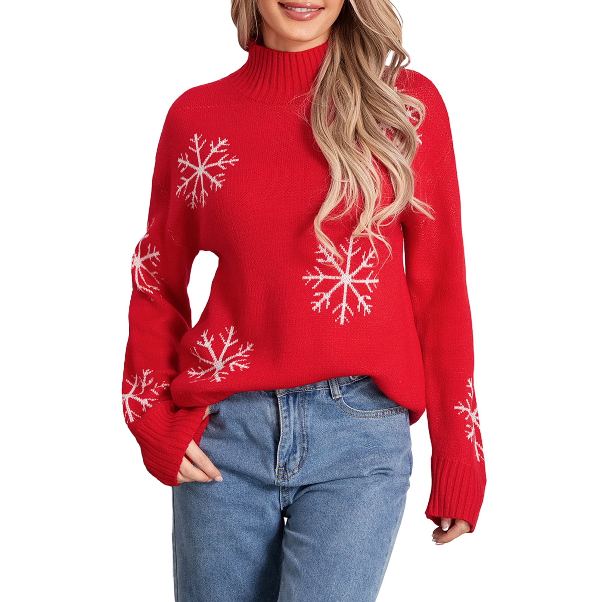 Click here for Faroot Women Christmas Turtleneck Sweater Snowflak... prices