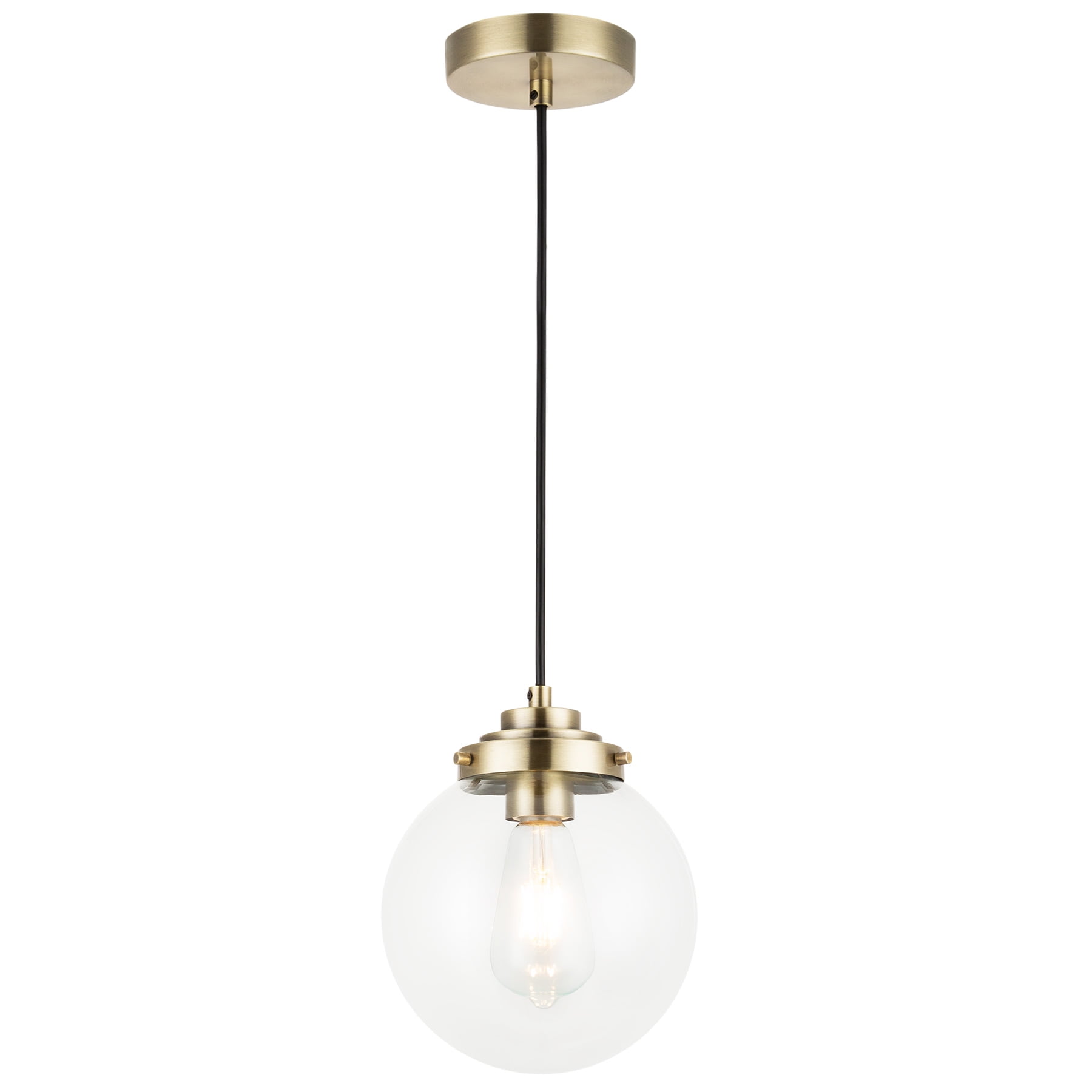 Spherical Pendant Light with Globe Glass Shade & Brass Finish - Walmart.com