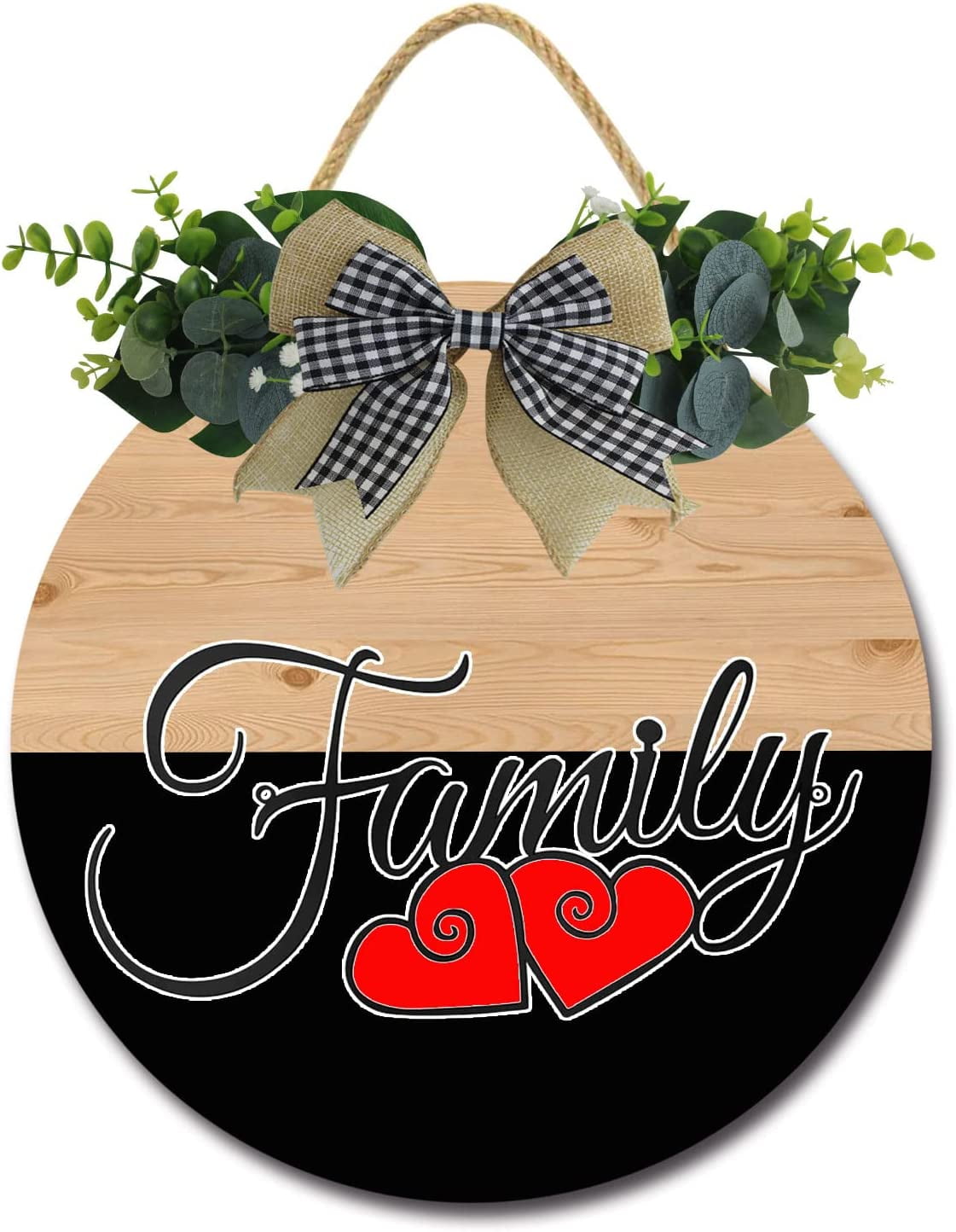 Eveokoki 11" Family Wreath Hanging Welcome Sign Front Door Signs Wooden ...