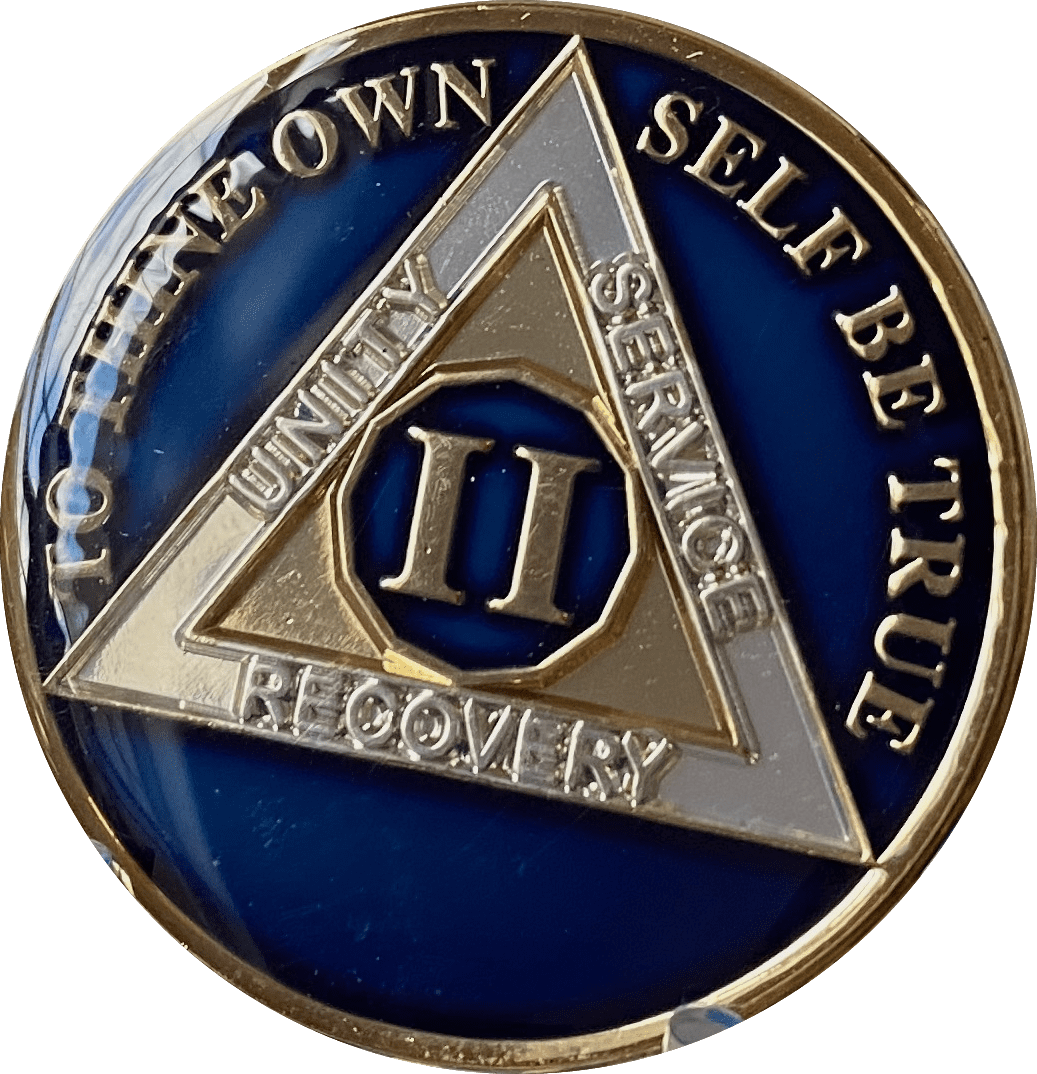 2 Year AA Medallion Metallic Midnight Blue Tri-Plate Sobriety Chip ...