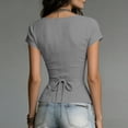 AherBiu Cute Shirt for Women Button down Bow-Tie Scoop Neck Low Cut ...