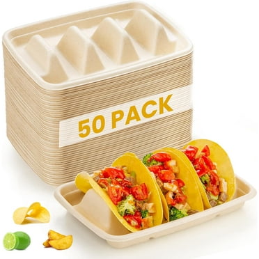 Ihvewuo 50 Pack Disposable Taco Holder, 3 Compartments Biodegradable ...