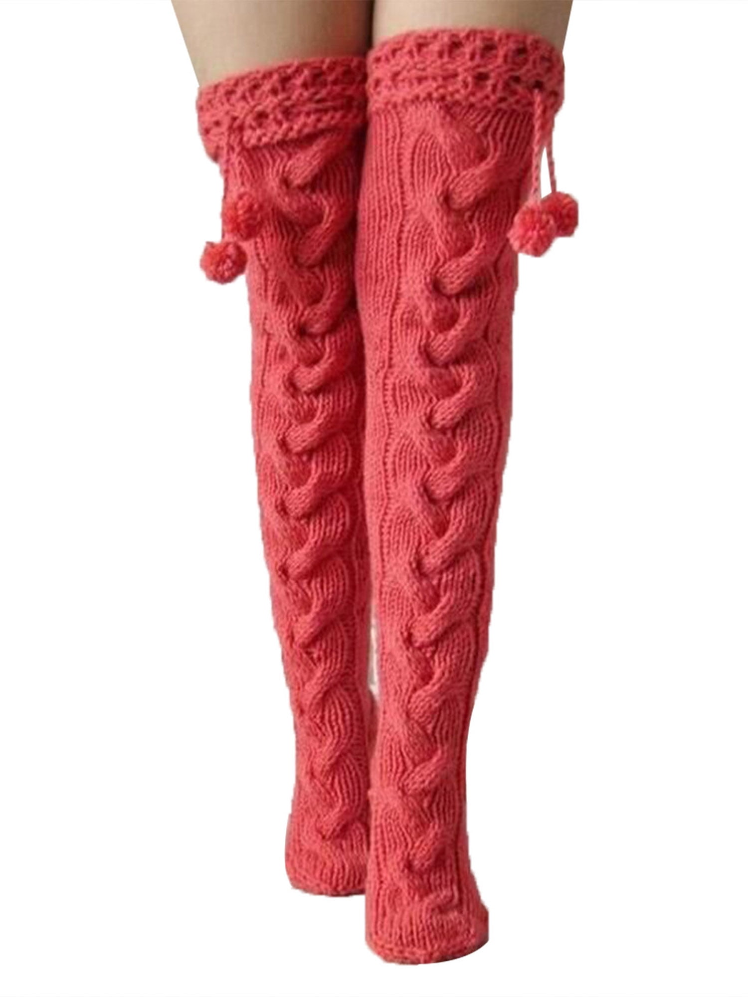 Dewadbow Women Stockings Warm Fluffy Knit Wool Stockings Over Keen ...