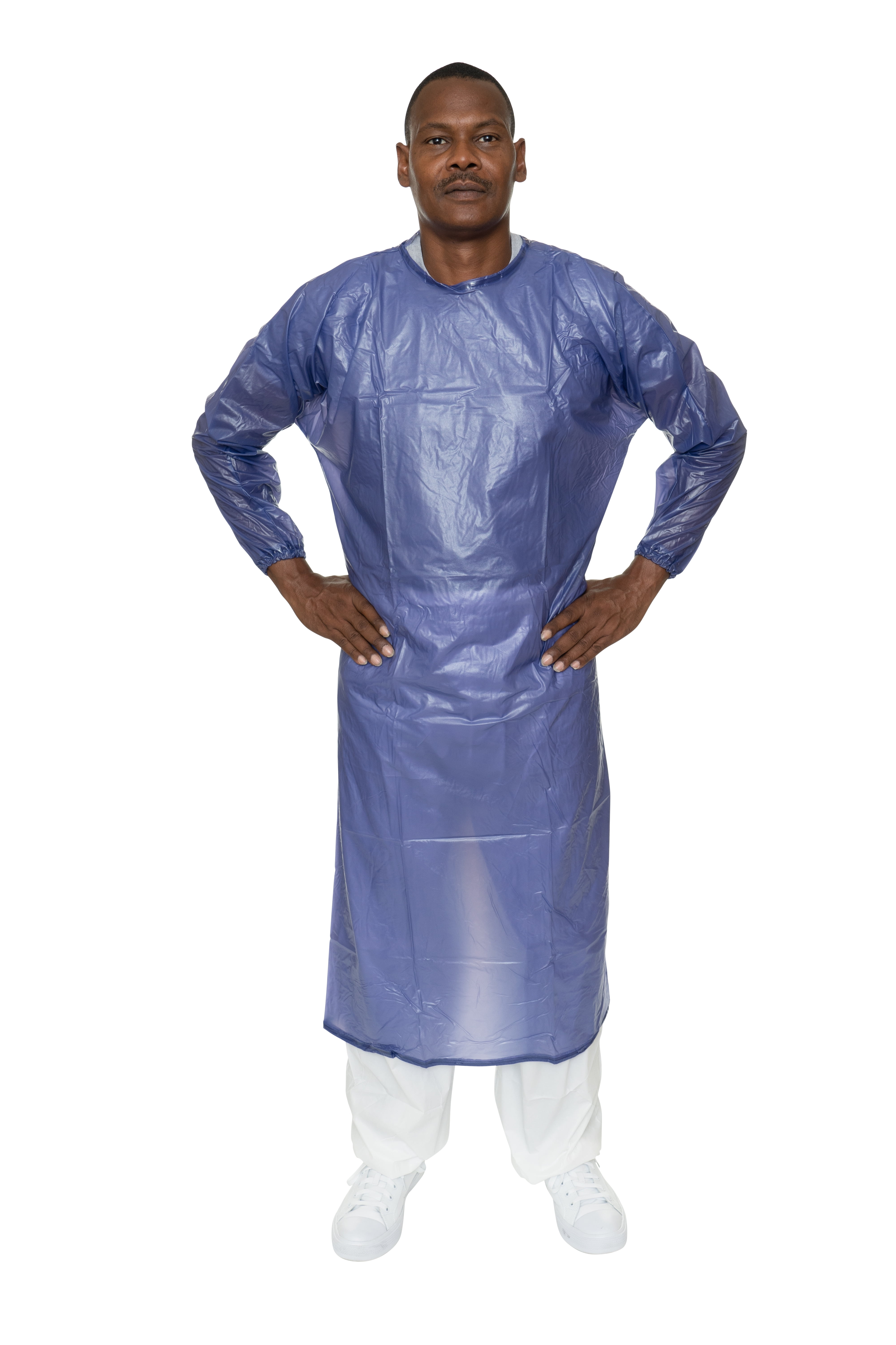 Blue PVC Cleanroom Chemical Apron, with Long Sleeves, Ties in Back, and ...
