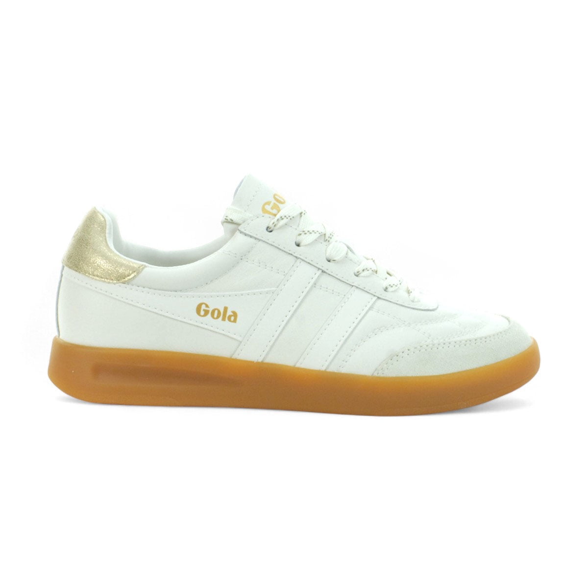 Click here for Gola Womens Stadia Leather White/Gold/Gum Sneakers... prices