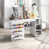 Costway Folding Sewing Table with Storage Shelves 2 Storage Bins & 18 ...