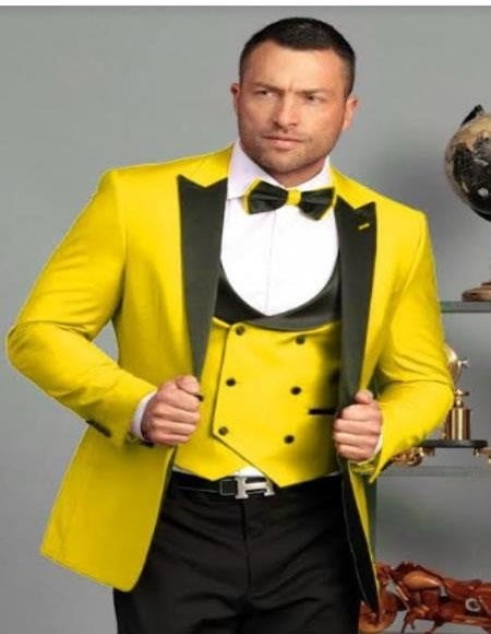 Yellow Tuxedo Suits - Black And Yellow Tuxedo - Yellow Groomsmen Suits ...