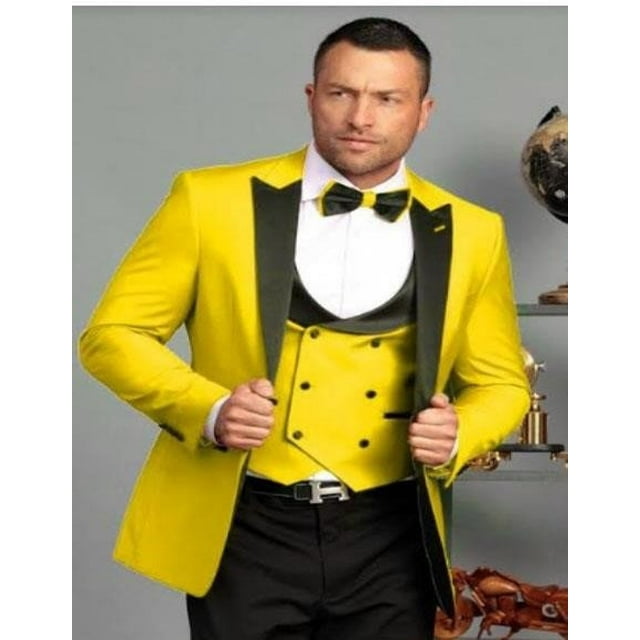 Yellow Tuxedo Suits - Black And Yellow Tuxedo - Yellow Groomsmen Suits ...