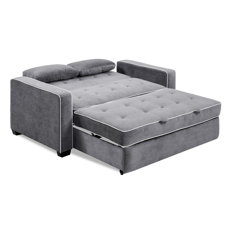 Serta Monroe Modern Convertible Loveseat with Full Size Sleeper Charcoal Gray Woven Fabric