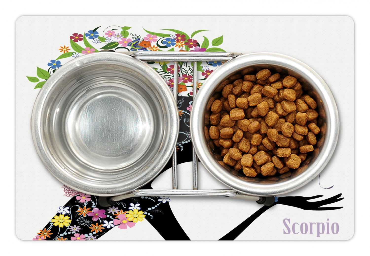 Zodiac Scorpio Pet Mat for Food and Water, Fashion Girl Silhouette with ...