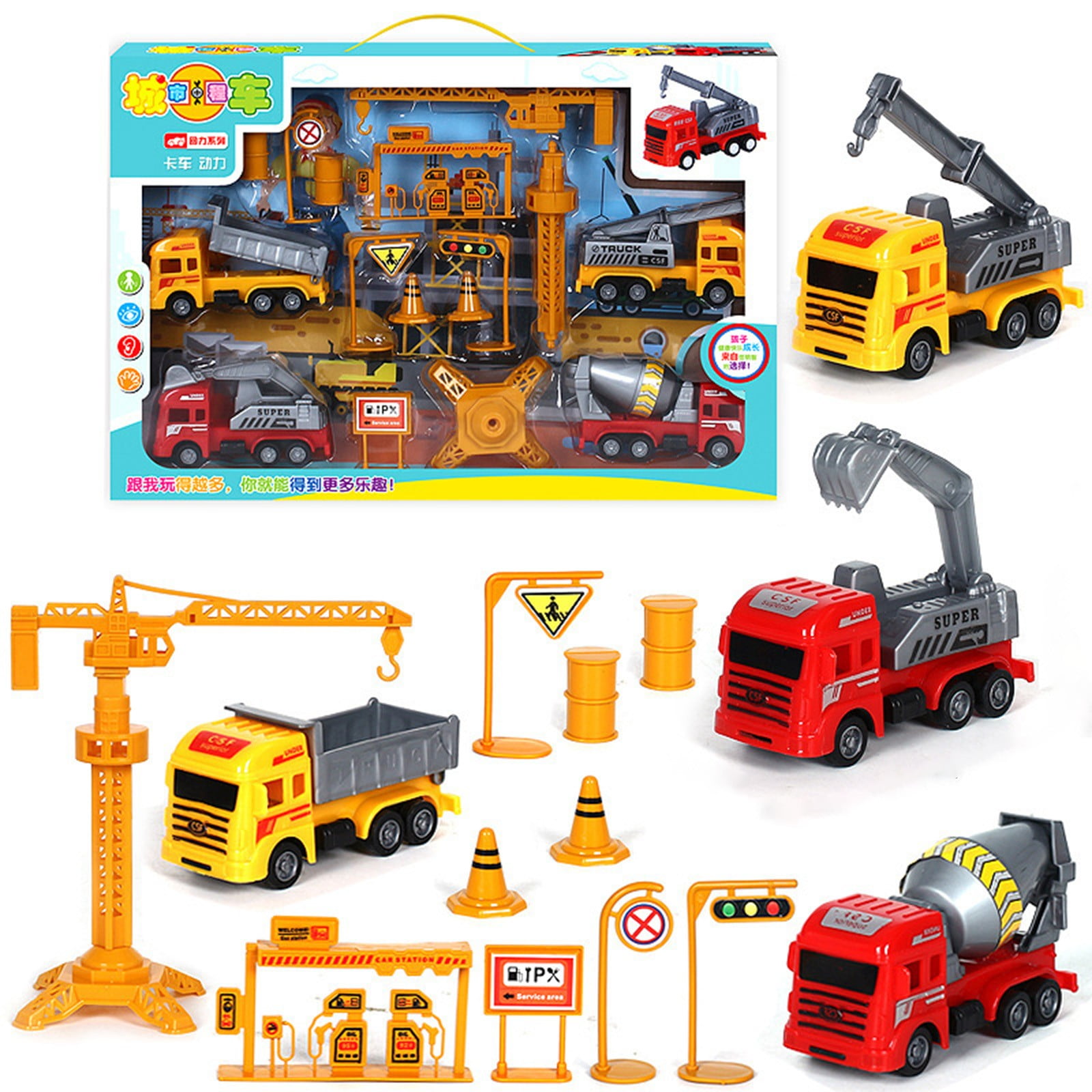 TopLLC Educational Toddler Toys Kids Construction Vehicles Playset Crane Excavator Dump Truck Cement Educational Engineering Toy Set Birthday Gift For 3 Year Old Boy Kids Toys Walmart