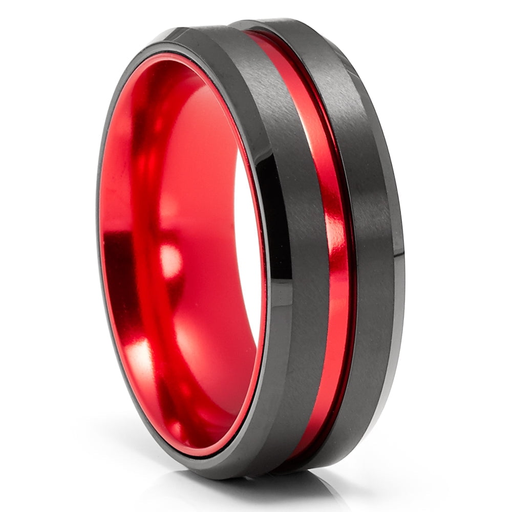 Red Tungsten Wedding Ring,Black Wedding Ring,Tungsten Carbide Ring ...