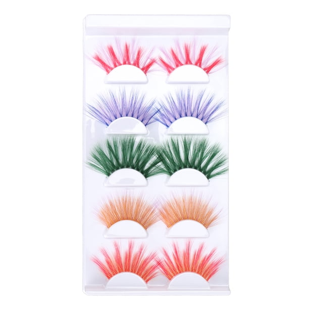 5 Pairs Colorful Eyelashes 6D Long Curled Soft Colored False Eye Lashes ...