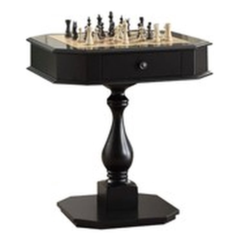 Bowery Hill 2-Drawer Game Board Table in Black for Chess, Checkers ...