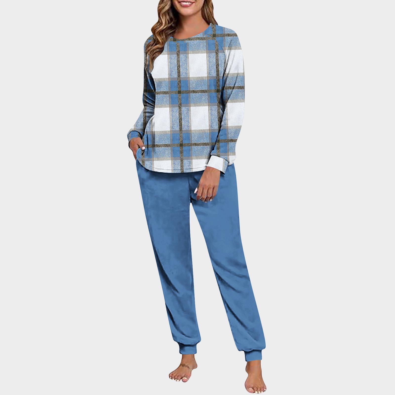 Women's Fall Winter Pajama Set Fuzzy Fleece 2 Piece Loungewear Pullover ...