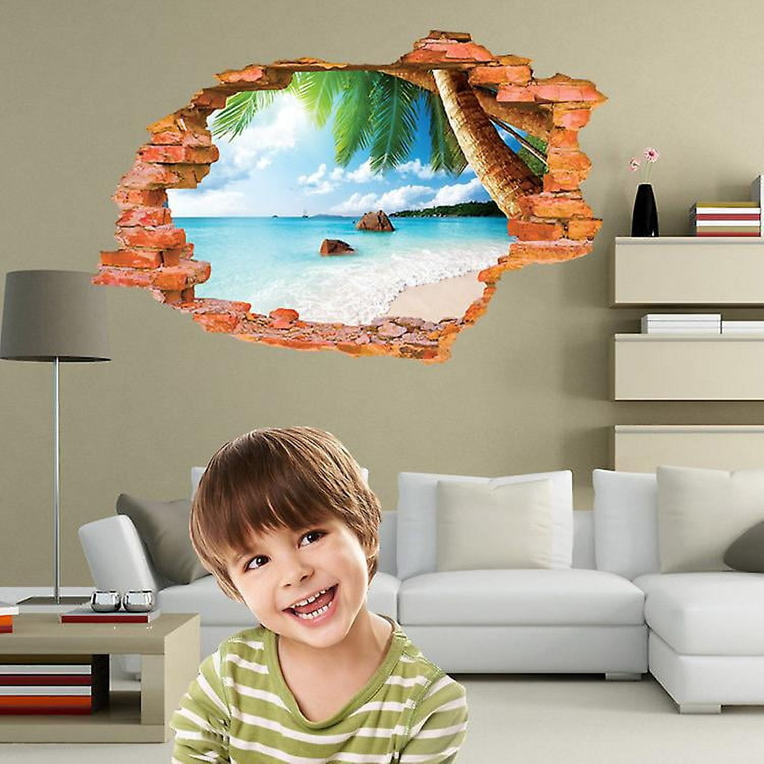 Vinilo 3D autoadhesivo extraíble (8001F Coconut Sea Beach (23,6" X 35,4")) Break Through The ...