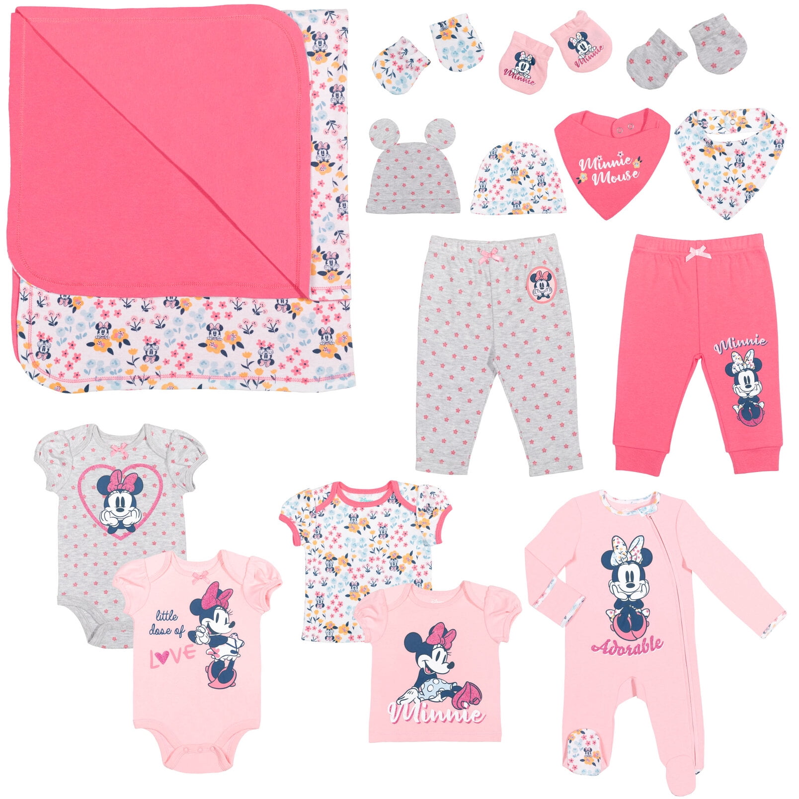 Disney Minnie Mouse Newborn Baby Girls 15 Pc Set Sleep N' Play Coverall ...