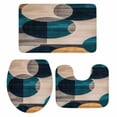 Abstract Art Bathroom Rugs Set Beige Blue Color Block Composition Non ...
