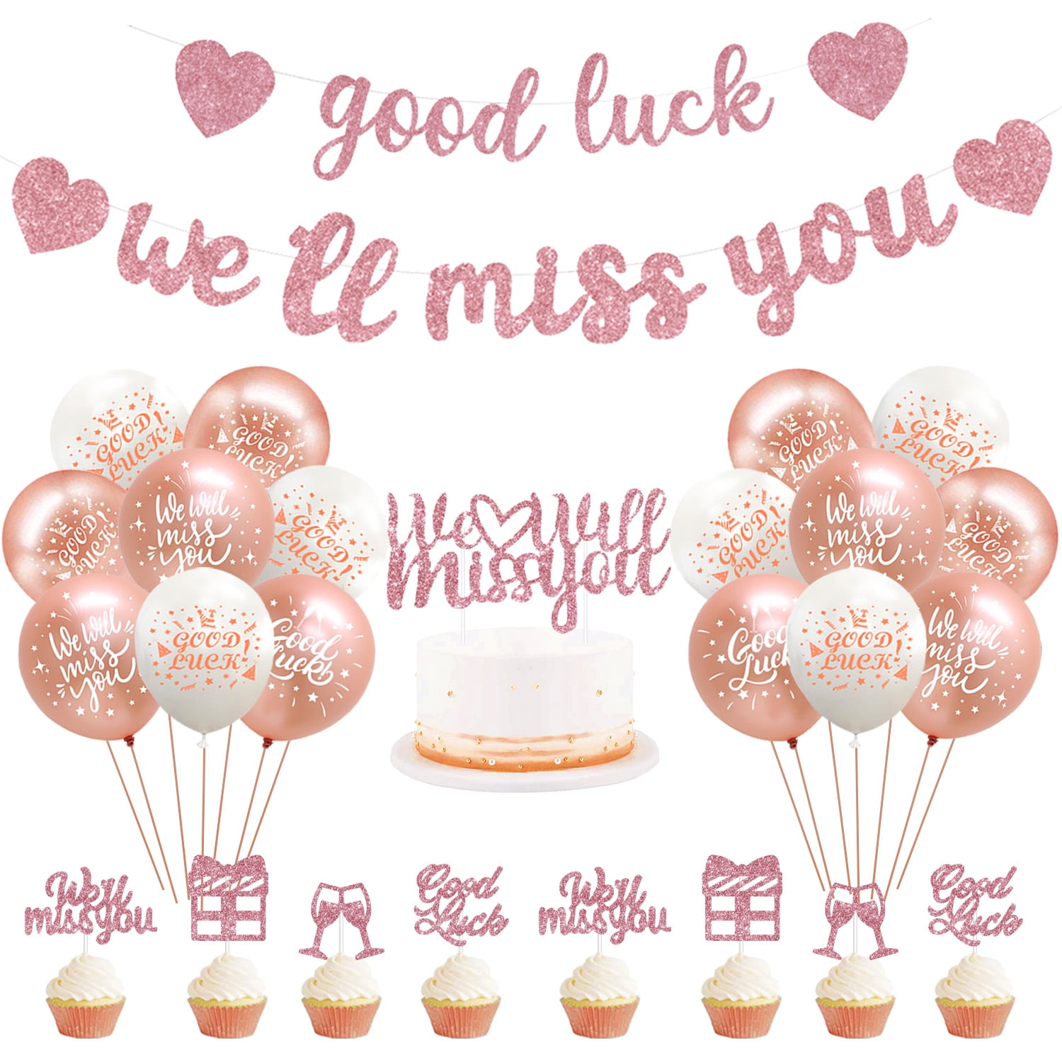 Rose Gold Farewell Party Decorations Supplies Kit, Glitter Good Luck ...