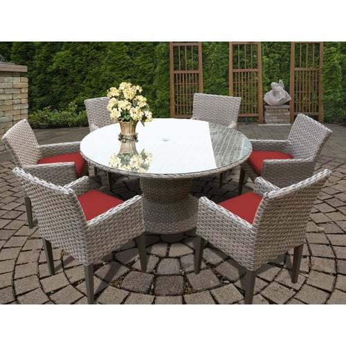 Monterey 60 Inch Outdoor Patio Dining Table with 6 Chairs w/ Arms ...