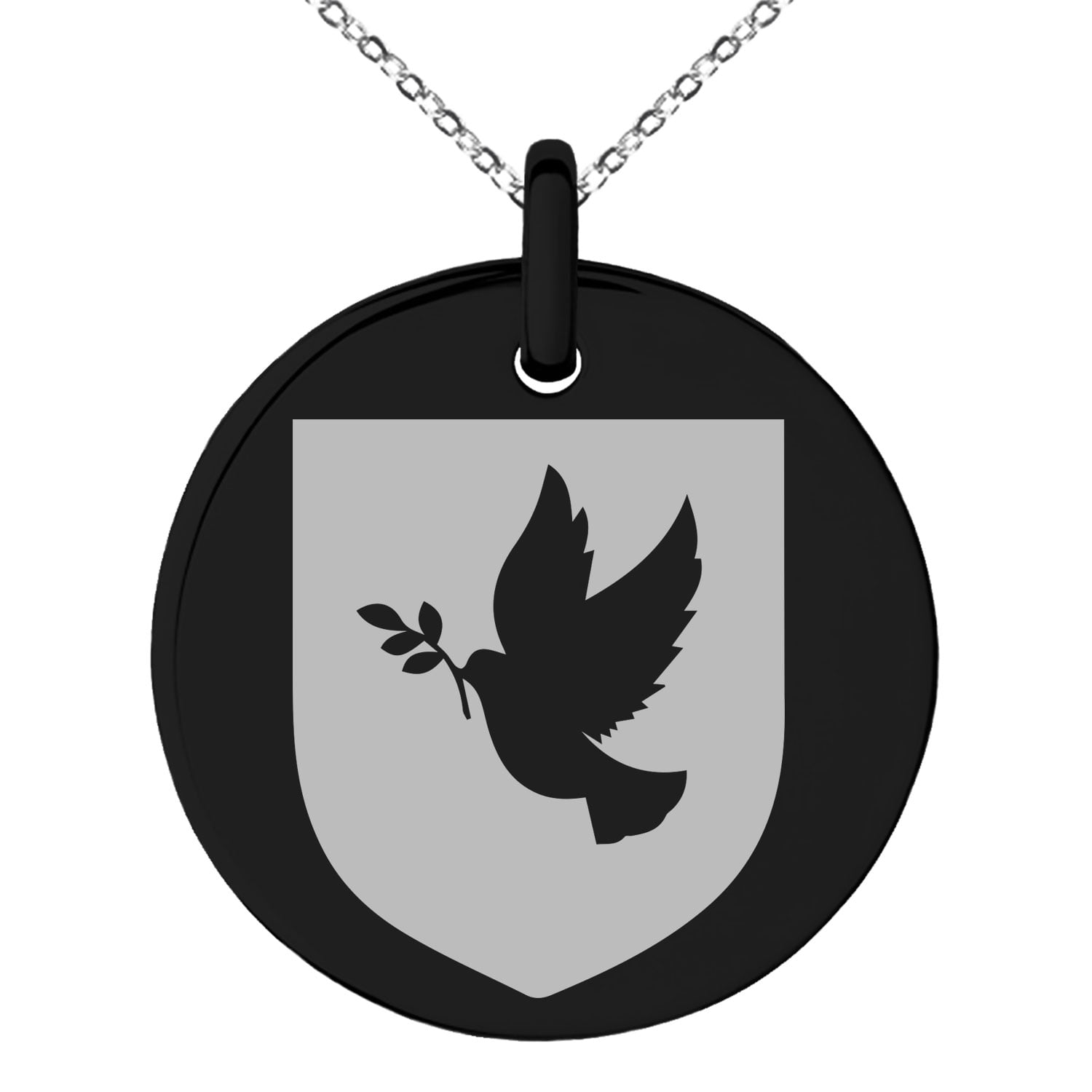Stainless Steel Dove Peace Coat of Arms Shield Engraved Small Medallion ...