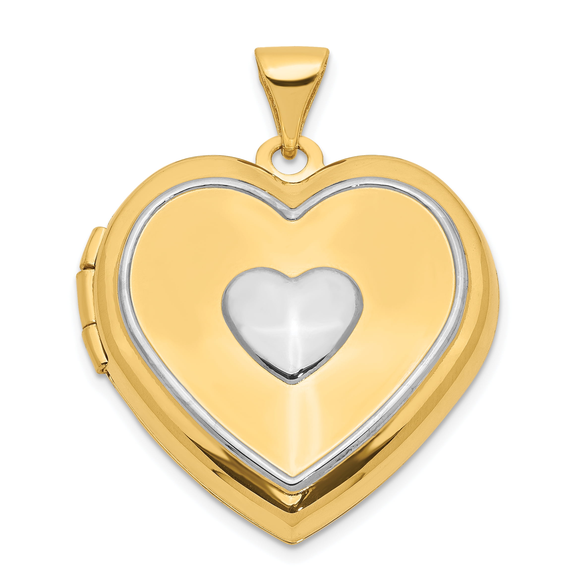 14k with Rhodium 21mm Heart Locket (Key Charm Inside Locket) - Walmart.com