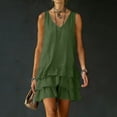 Afuyipoi Womens Cotton Linen Sleeveless V-Neck Loose Casual Mini Dress ...