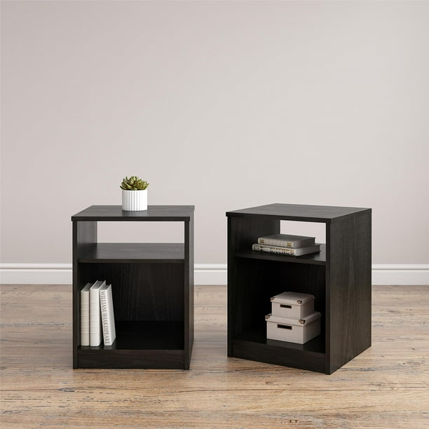 (Set of 2) Mainstays Classic Open Shelf Nightstand, True Black Oak ...