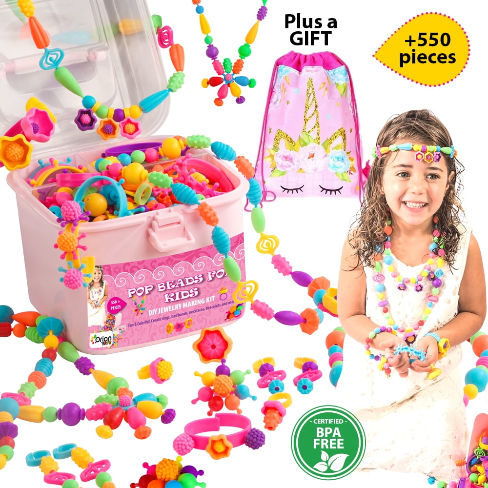Orian Pop Beads Girls Jewelry Making Kit With Storage and Unicorn Bag ...
