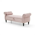 Velvet Rectangular Sofa Stool with Nailhead & Rolled Arm, End of Bed ...