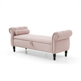 Velvet Rectangular Sofa Stool with Nailhead & Rolled Arm, End of Bed ...